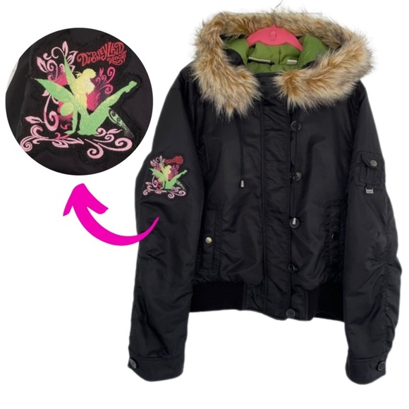 Disney | Jackets & Coats | Y2k Disneyland Tinkerbell Faux Fur Hood ...